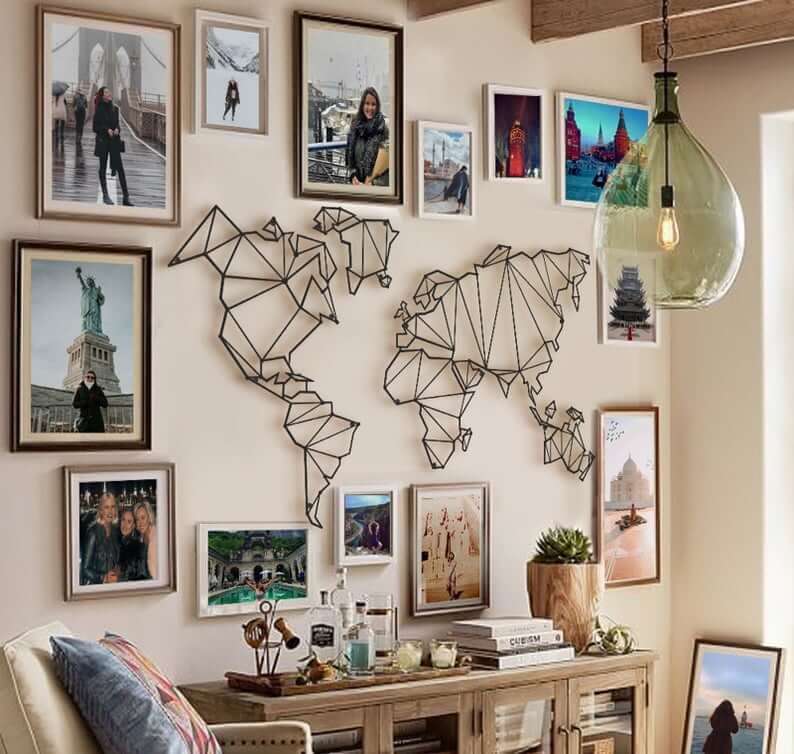 Metal World Map Photo Holder Wall Art | Hencely Home Decor